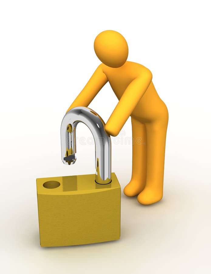 Man opening padlock stock illustration. Illustration of secure - 8822310