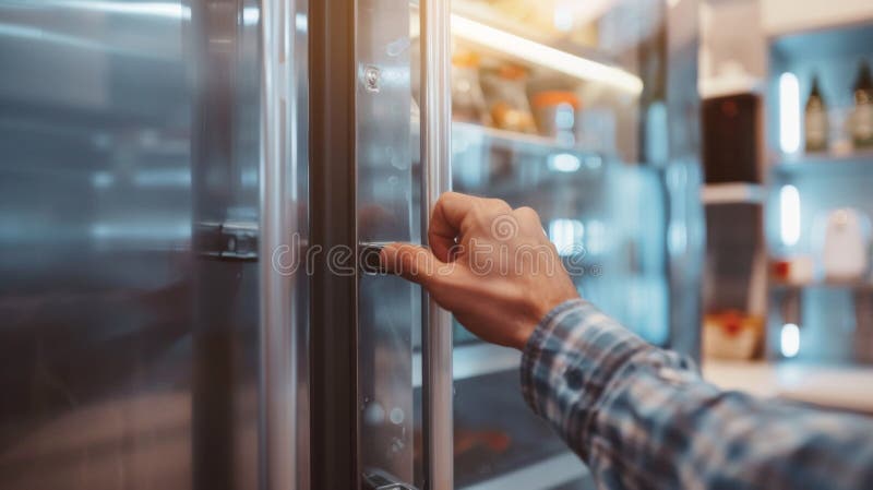 Man Opening Refrigerator Door Closeup View. Stock Illustration ...