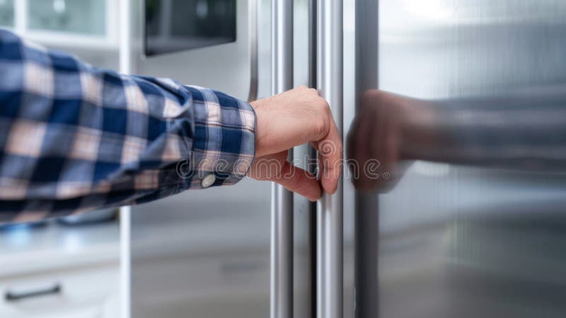 Man Opening Refrigerator Door Closeup View. Stock Photo - Image of ...