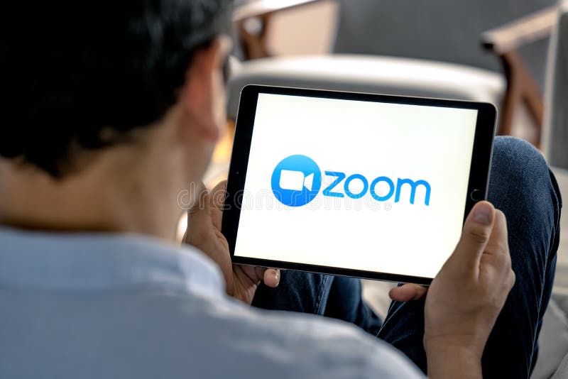 Man Opening the Zoom App on Tablet Editorial Stock Image - Image of ...