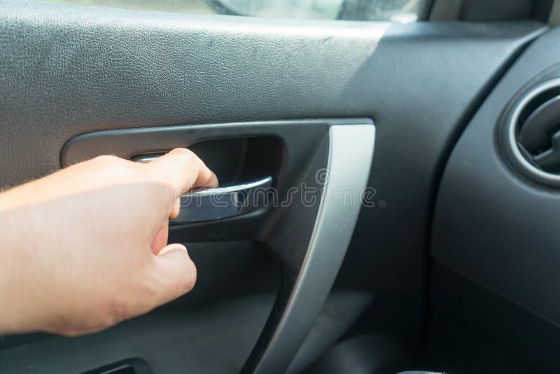 Man Opens the Car from the Inside. Place for Your Text Stock Photo ...