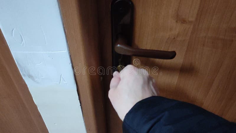 Man Opens the Door with a Key. First Person View Video Stock Photo ...