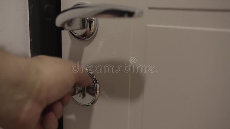 A Man Opens a Door Lock Inside Stock Video - Video of interior, door ...