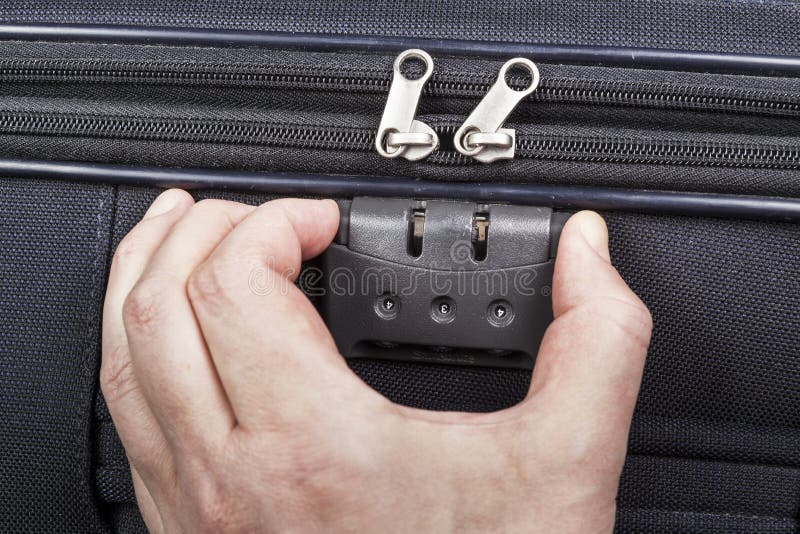 Man Opens Numbered Lock on Suitcase Stock Photo - Image of lock, case ...