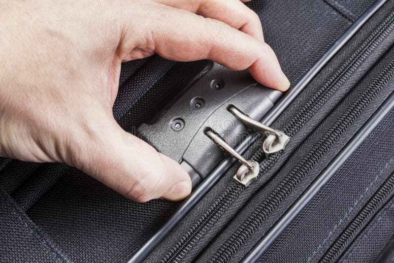 Man Opens Numbered Lock on Suitcase Stock Photo - Image of fabric ...