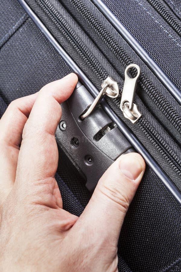 Man Opens Numbered Lock on Suitcase Stock Photo - Image of lock, case ...