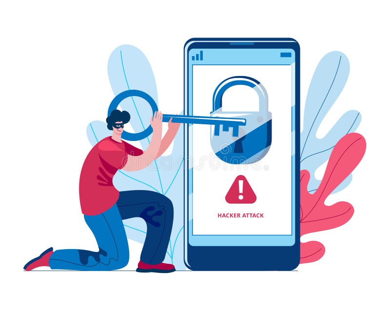 The Man Opens the Virtual Lock on the Phone. Stock Vector ...