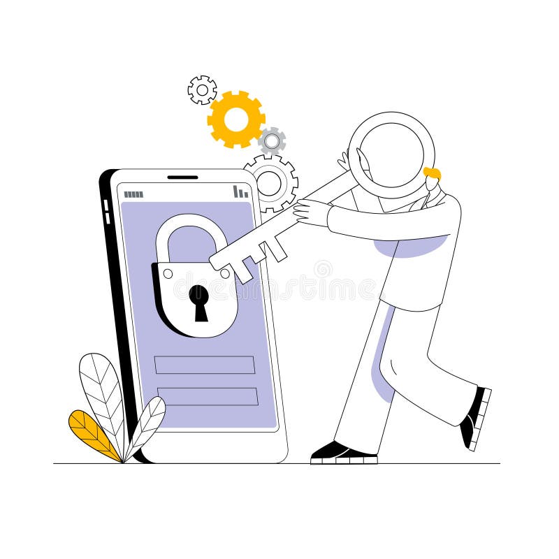 The Man Opens the Virtual Lock on the Phone. Stock Vector ...