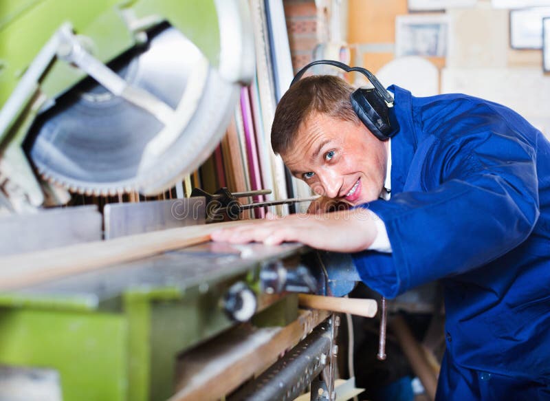 Man Operating Circular Saw in Wood Workshop Stock Image - Image of male ...