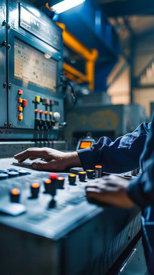 Man Operating Complex Machinery in a Manufacturing Plant, Concept of ...