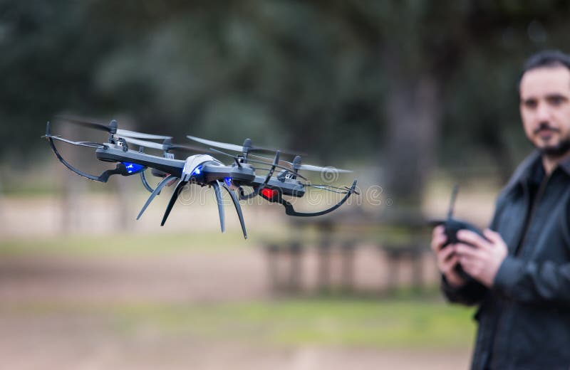 A Man Operating the Drone by Remote Control in the Park Stock Image ...