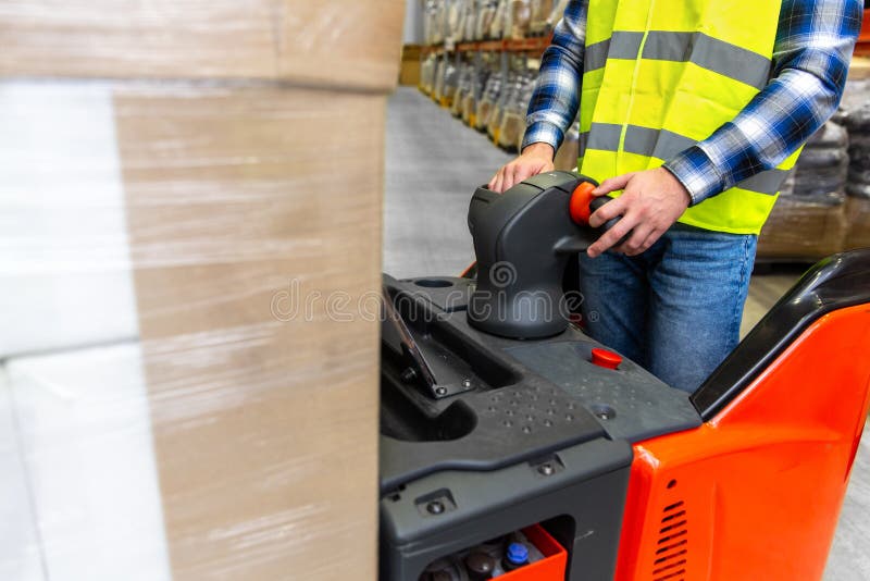 Man Operating Forklift Loader at Warehouse Stock Photo - Image of ...