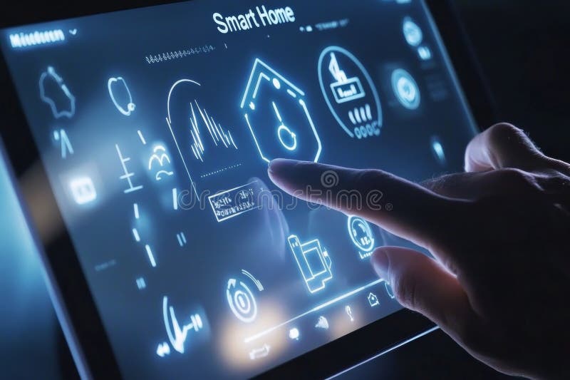 Man Operating Smart Home Devices Via Ipad with Touch Screen Interface ...