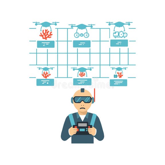 Man Operating Underwater Drones with Virtual Reality Headset Flat ...