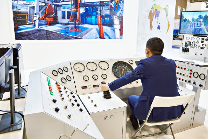 Man Operator with Joystick Control of Oil Drilling Equipment Editorial ...