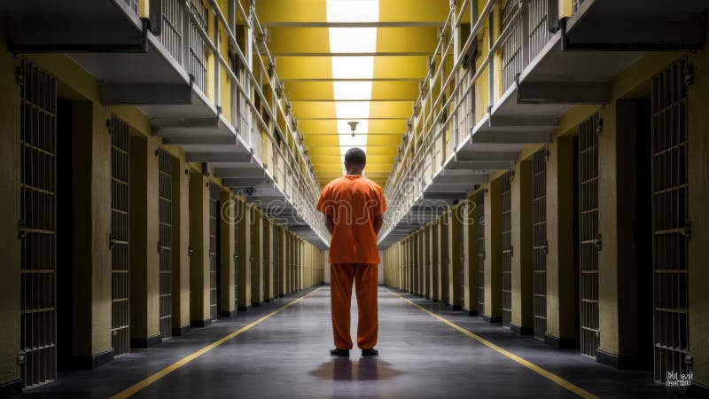 A Man in Orange Jumpsuit Standing Alone Inside a Jail Cell, AI Stock ...