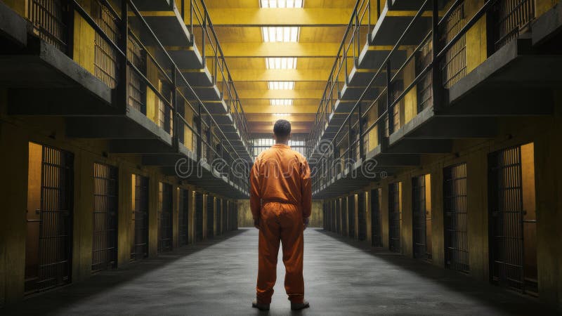 A Man in Orange Jumpsuit Standing Alone Inside a Prison Cell, AI Stock ...