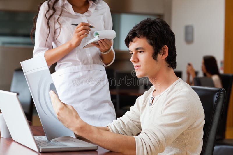 Man Ordering Food To a Waitress Stock Photo - Image of caucasian, food ...