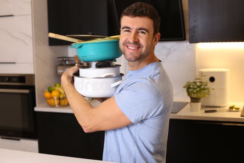 Man Organizing His Kitchen Utensils Stock Image - Image of culinary ...