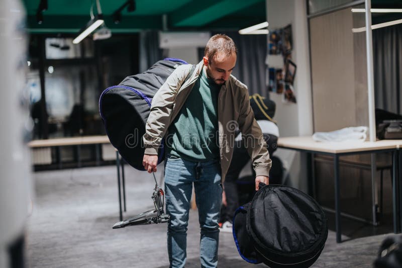Man Organizing Professional Equipment in Modern Office Space Stock ...