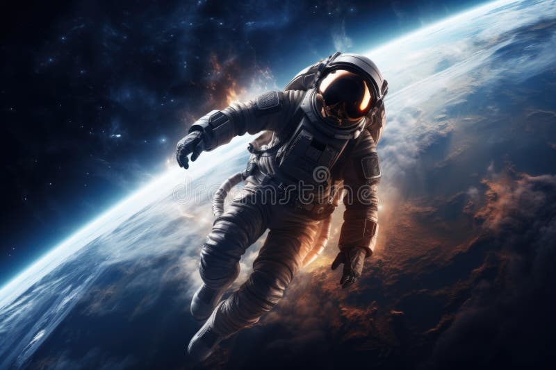 A Man in Outer Space in a Spacesuit Stock Illustration - Illustration ...