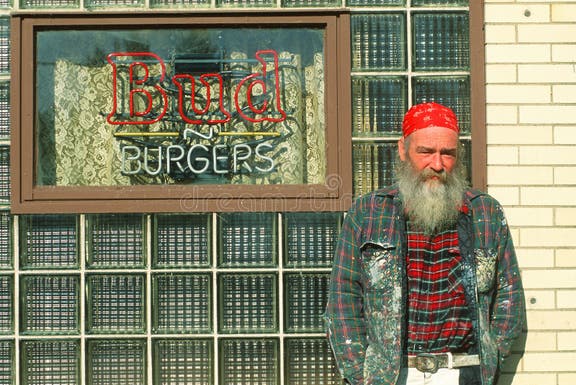 A man outside of a bar, editorial stock image. Image of bandana - 25960729