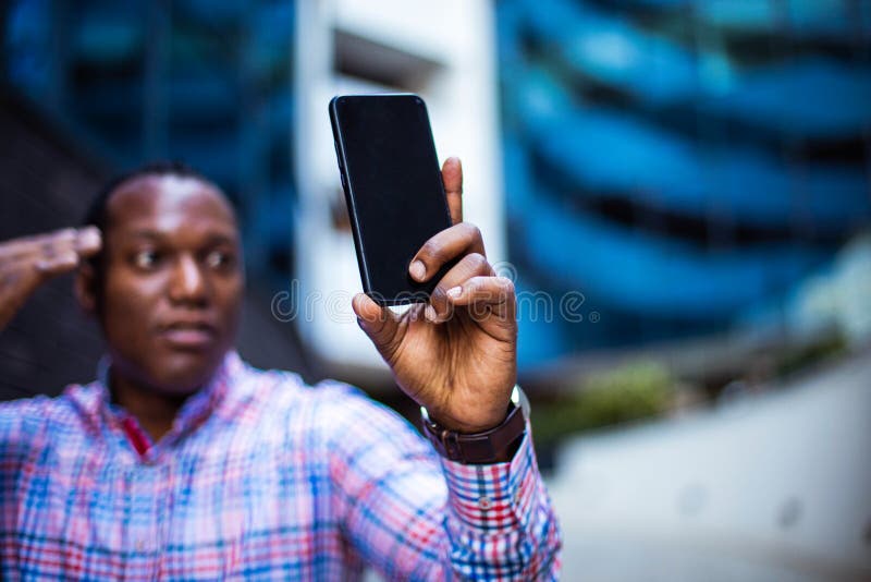 Man Outside Having Video Call. Focus is on Hand Stock Image - Image of ...