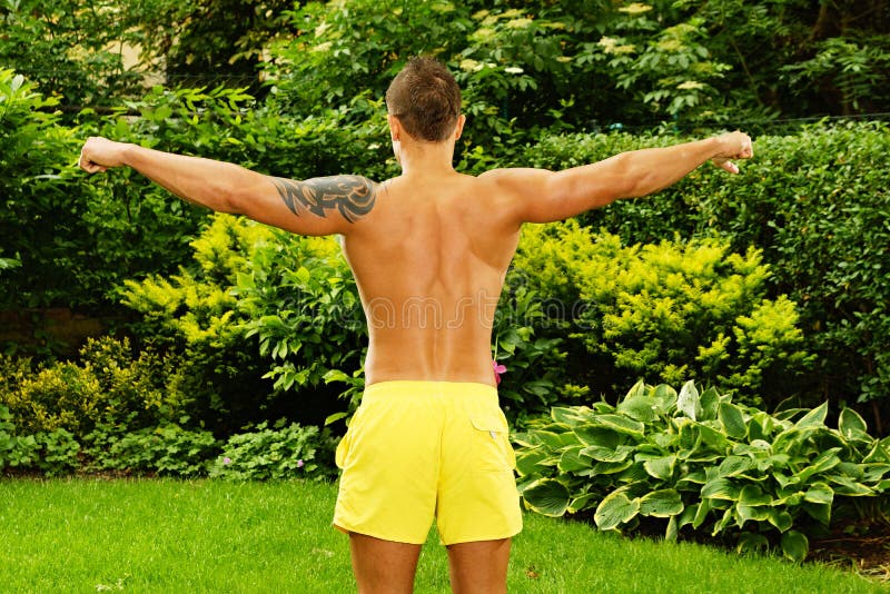 Muscular Man With Arms Outstretched Stock Image - Image of person ...