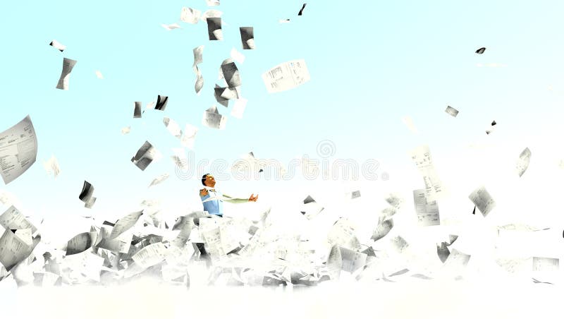 Man drowning in paperwork stock illustration. Illustration of paperwork ...
