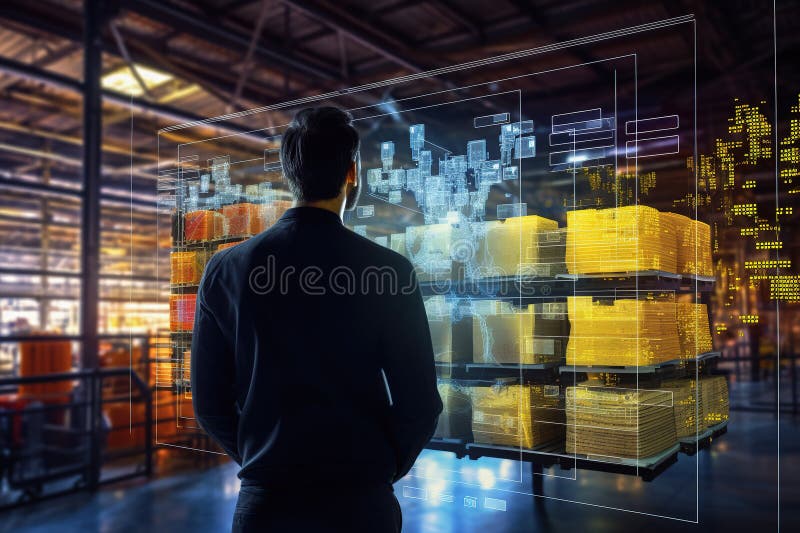 Man Overseeing High Tech Logistics Operations through Augmented Reality ...