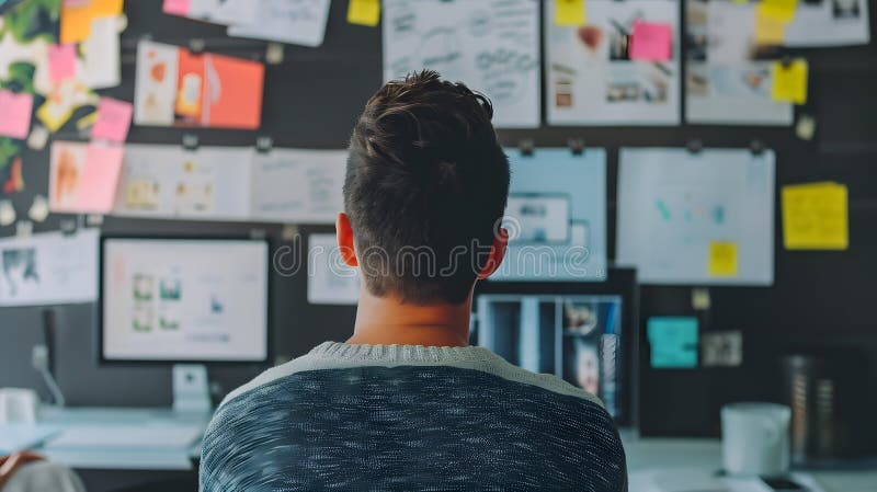 Man Overviewing a Board with Notes on the Wall, Generative Ai Stock ...