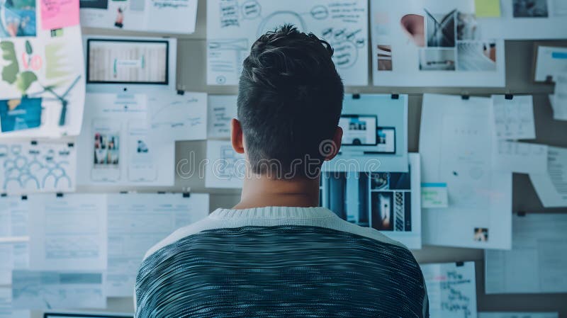 Man Overviewing a Board with Notes on the Wall, Generative Ai Stock ...