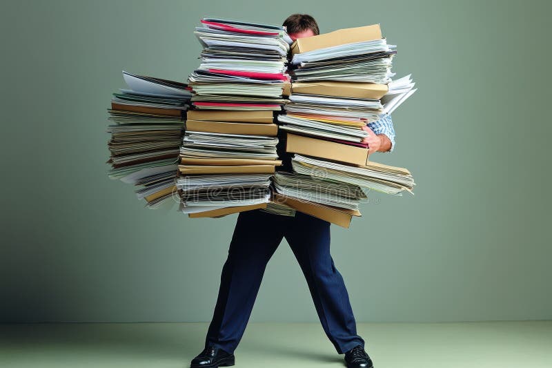 Man Overwhelmed by a Large Stack of Paperwork Stock Illustration ...