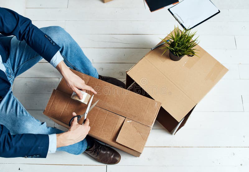 Man Packing Boxes Moving Office Professional Official Stock Image ...