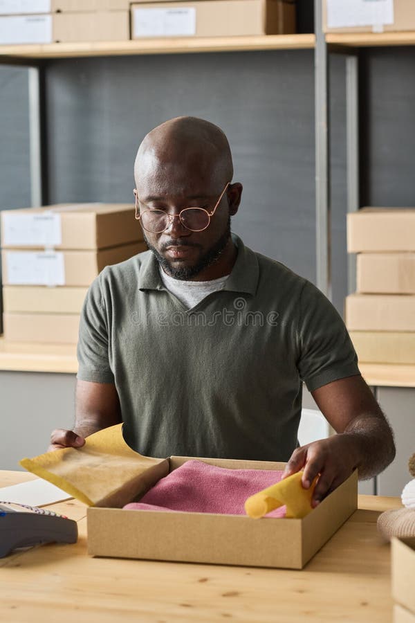 Man Packing Order in the Box Stock Image - Image of storehouse, worker ...