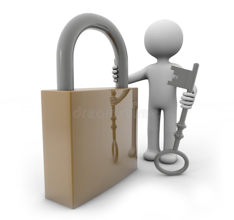 Man and padlock stock illustration. Illustration of render - 27369958