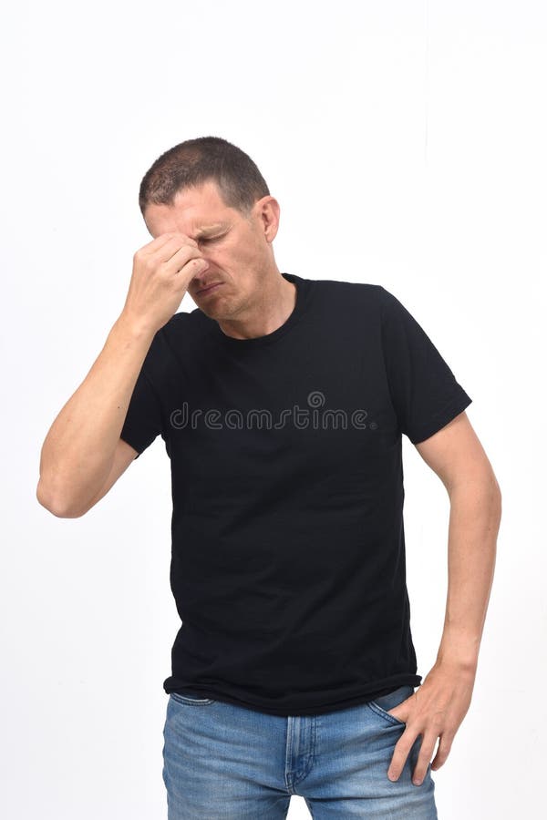 Man with Pain on Nose on White Background Stock Image - Image of ache ...