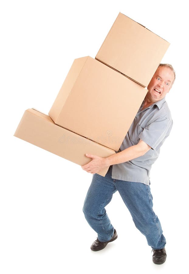 Man Painfully Carrying Boxes Stock Image - Image of backbreaker, carton ...