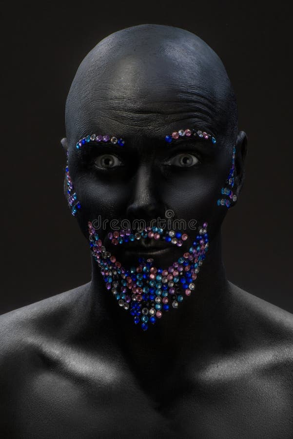 Man Painted in Blue Color with Snowy Hair and Beard Eating Tomato Stock ...