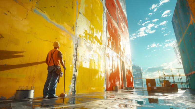 Man Painter Standing in Front of Building Stock Photo - Image of ...