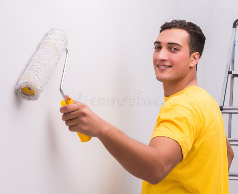 Man Painting House in DIY Concept Stock Photo - Image of construction ...