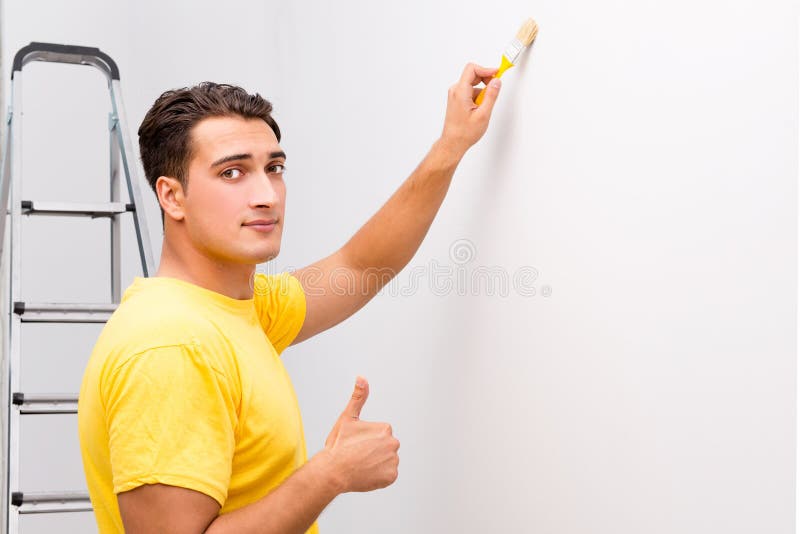 The Man Painting the Wall in Diy Concept Stock Photo - Image of ...