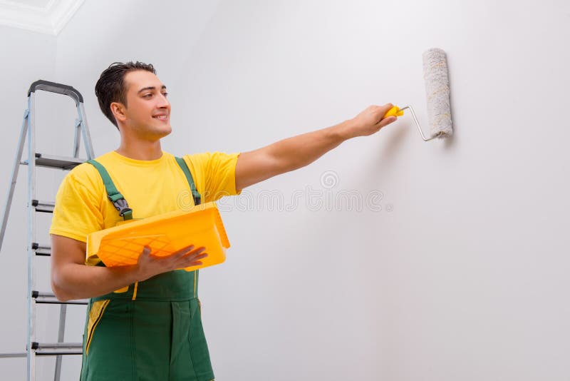 The Man Painting the Wall in Diy Concept Stock Photo - Image of indoors ...