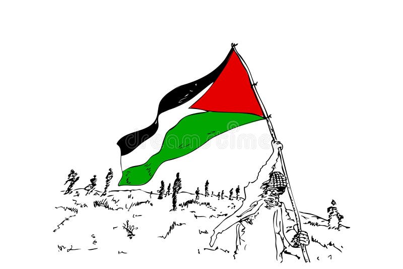 Man with Palestine Flag, Simple Vector Hand Draw Sketch Stock Vector ...