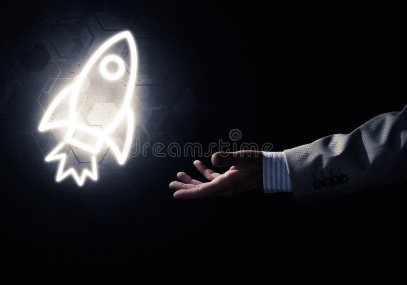 Man Palm Presenting Rocket Web Icon As Technology Concept Stock Image ...
