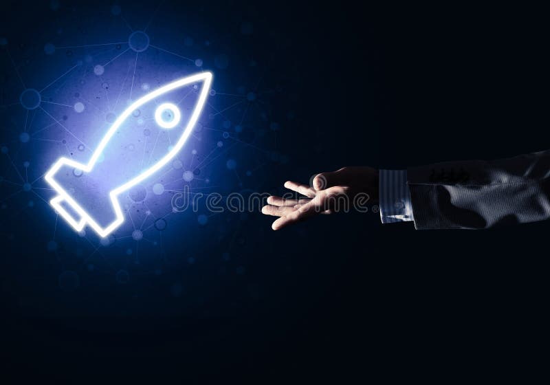 Man Palm Presenting Rocket Web Icon As Technology Concept Stock Image ...