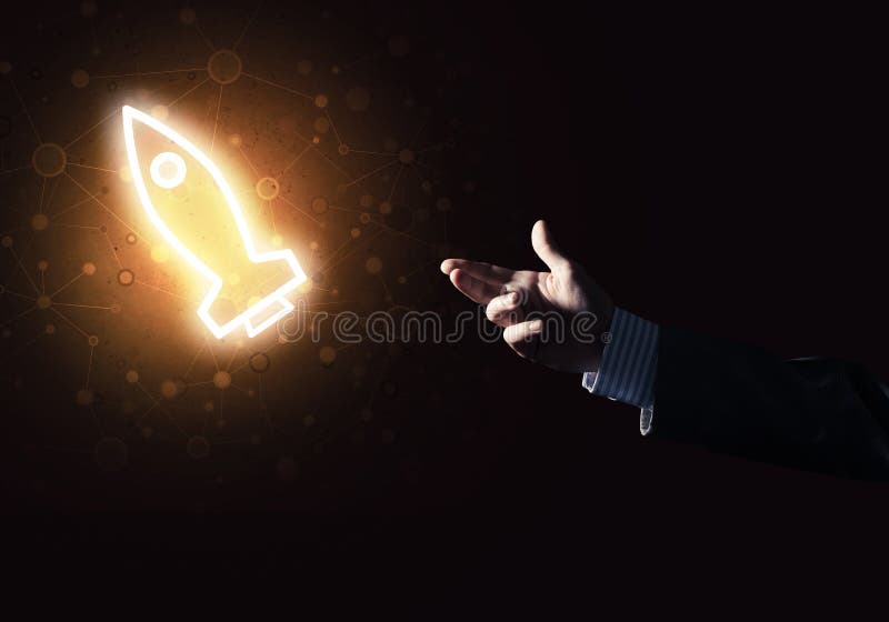 Man Palm Presenting Rocket Web Icon As Technology Concept Stock Image ...
