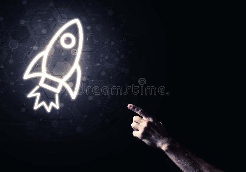 Man Palm Presenting Rocket Web Icon As Technology Concept Stock Photo ...