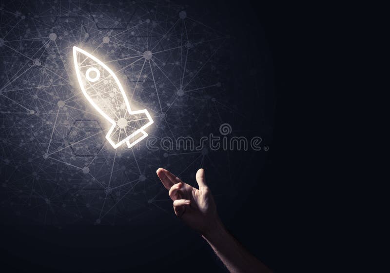 Man Palm Presenting Rocket Web Icon As Technology Concept Stock Photo ...