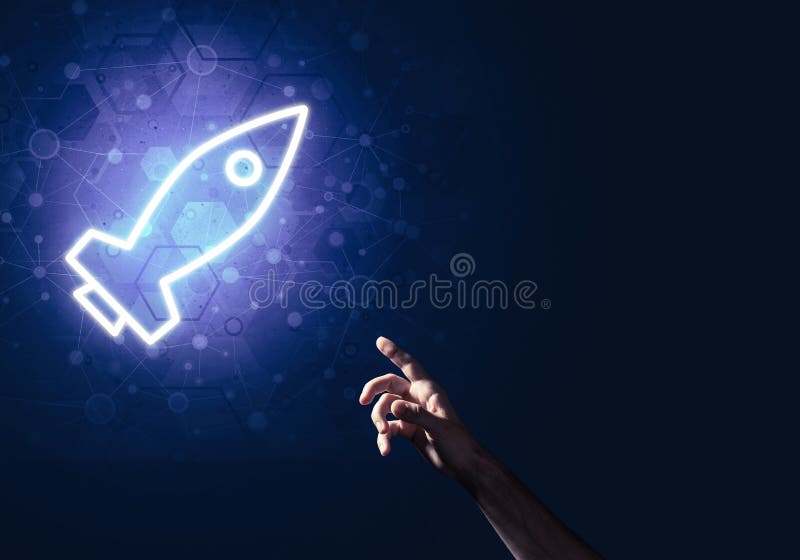 Man Palm Presenting Rocket Web Icon As Technology Concept Stock Image ...